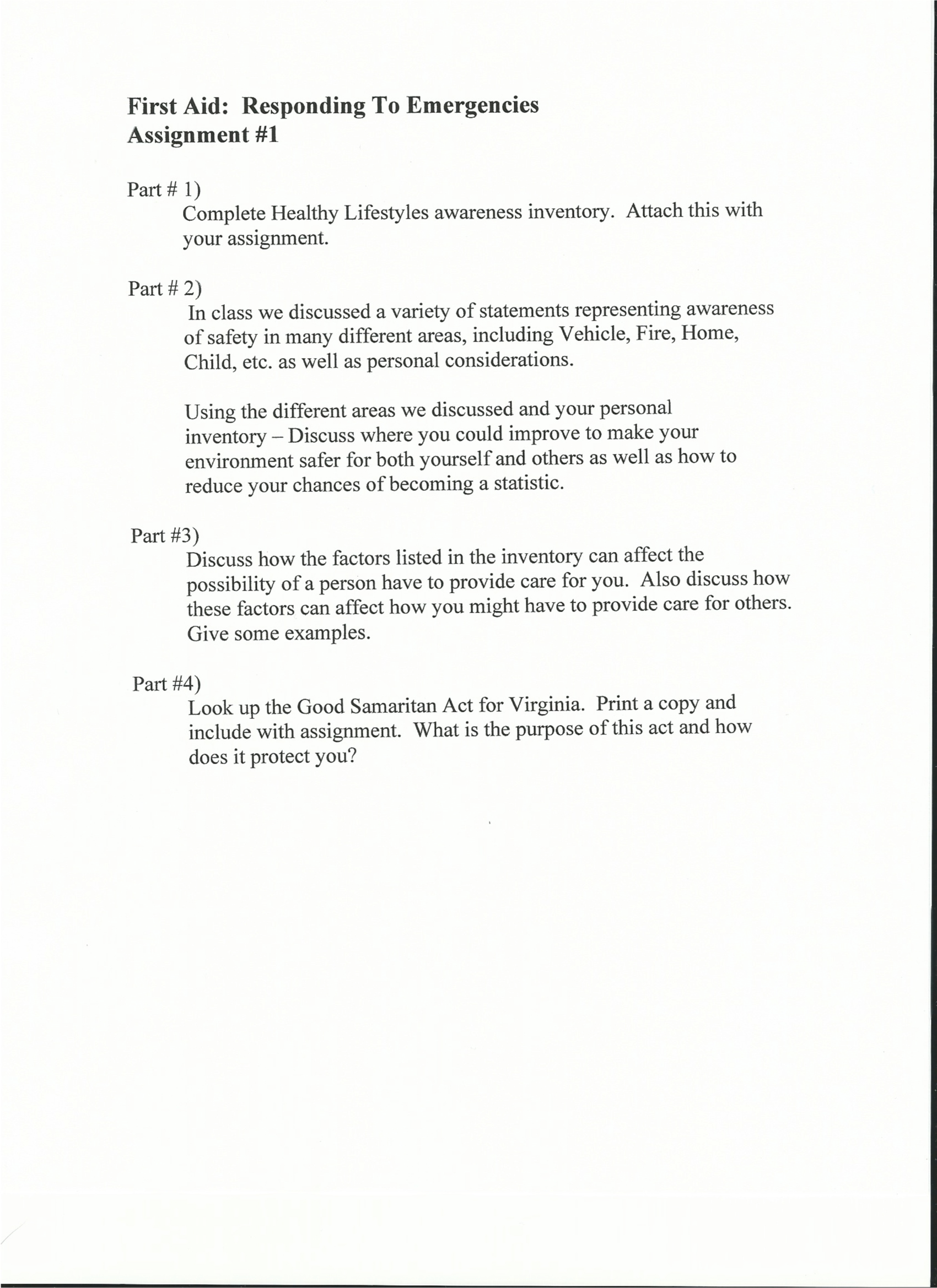 First Aid: Responding To Emergencies Assignment #1 | Chegg.com