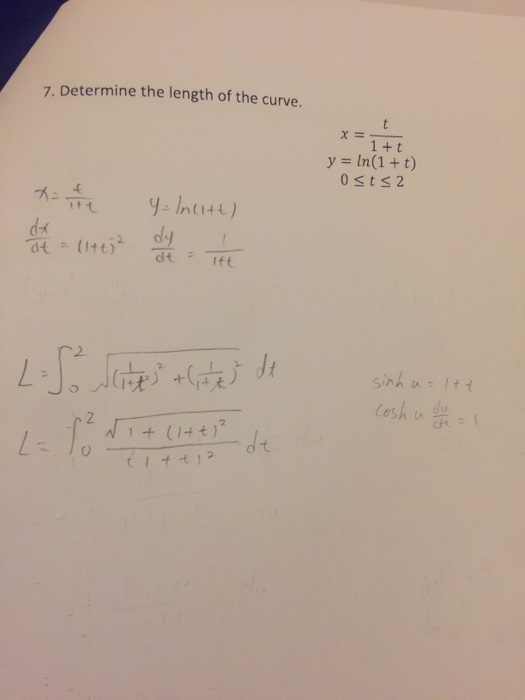 Solved Determine the length of the curve. x = t/1+t y = ln | Chegg.com