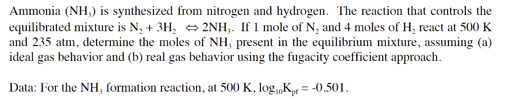 Solved Ammonia (NH,) is synthesized from nitrogen and | Chegg.com