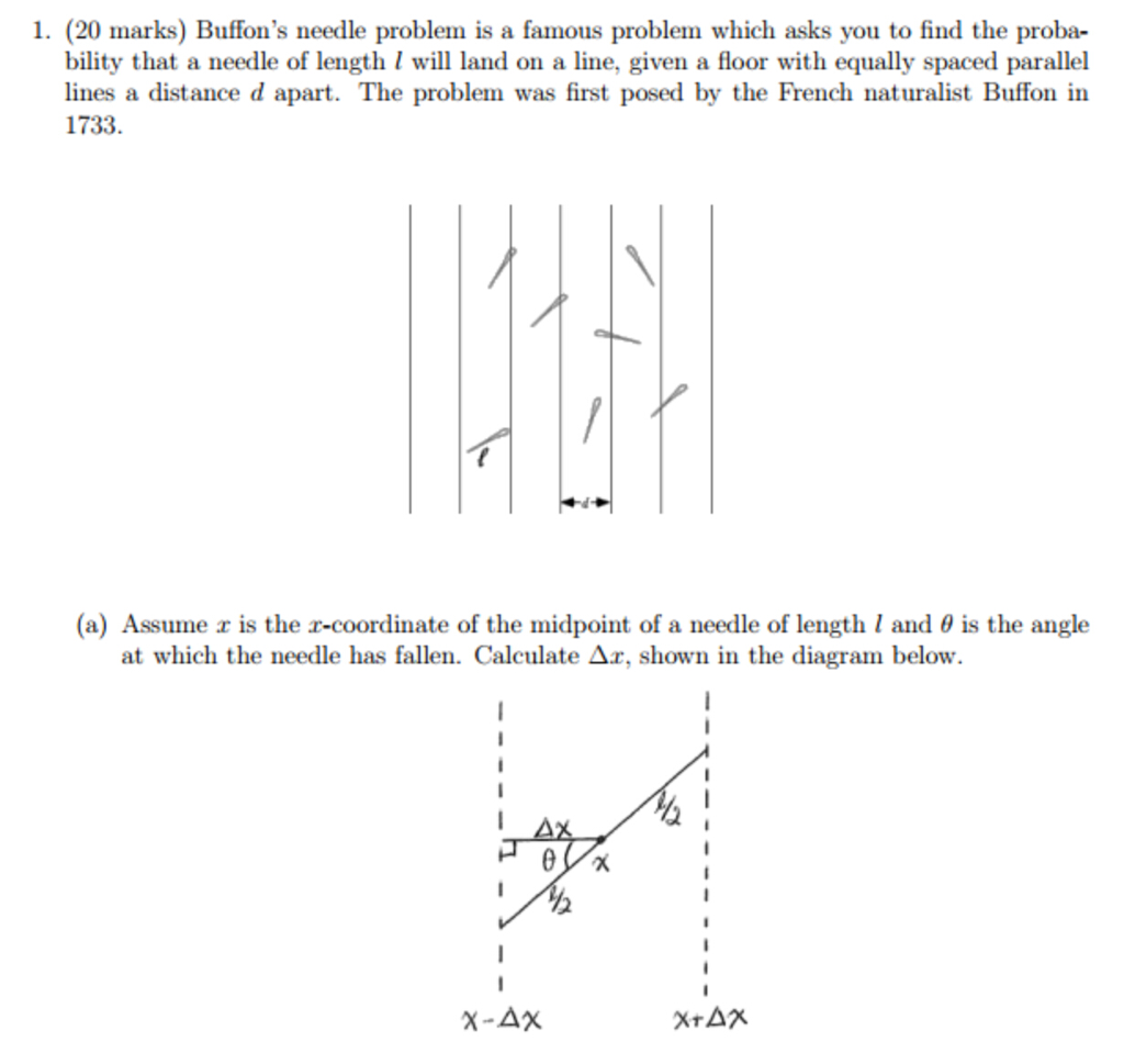 Solved Buffon's needle problem is a famous problem which | Chegg.com