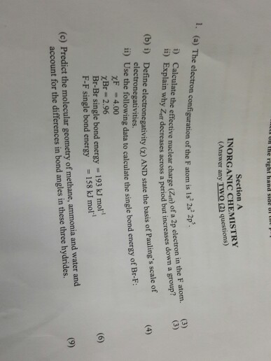Solved un the right hand side Section A INORGANIC CHEMISTRY | Chegg.com