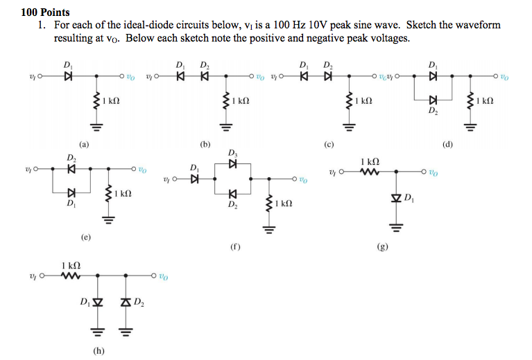 Solved: 1. For Each Of The Ideal-diode Circuits Below, Yv ... | Chegg.com