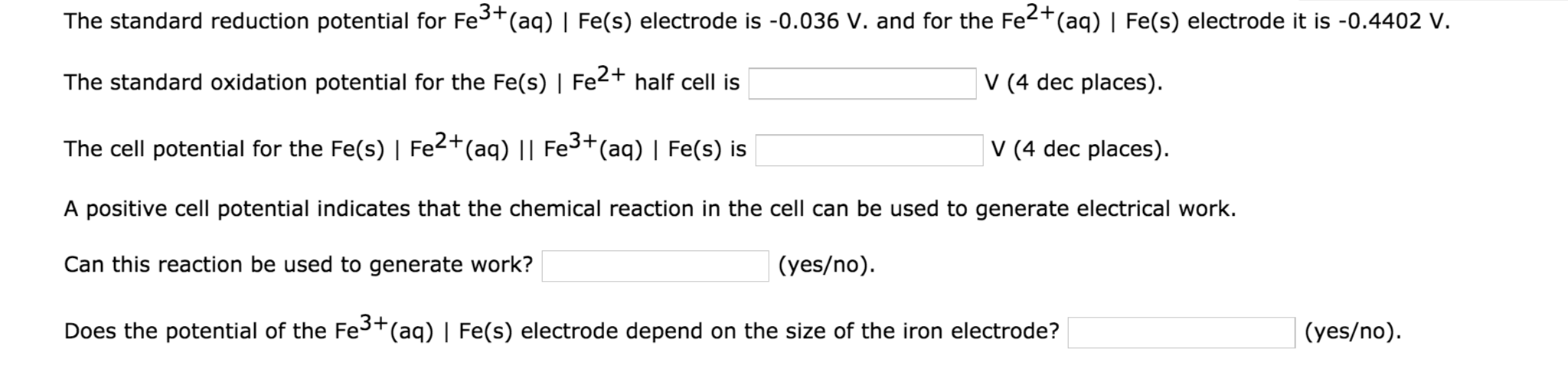 Solved The standard reduction potential for Fe^3+ (aq) | | Chegg.com