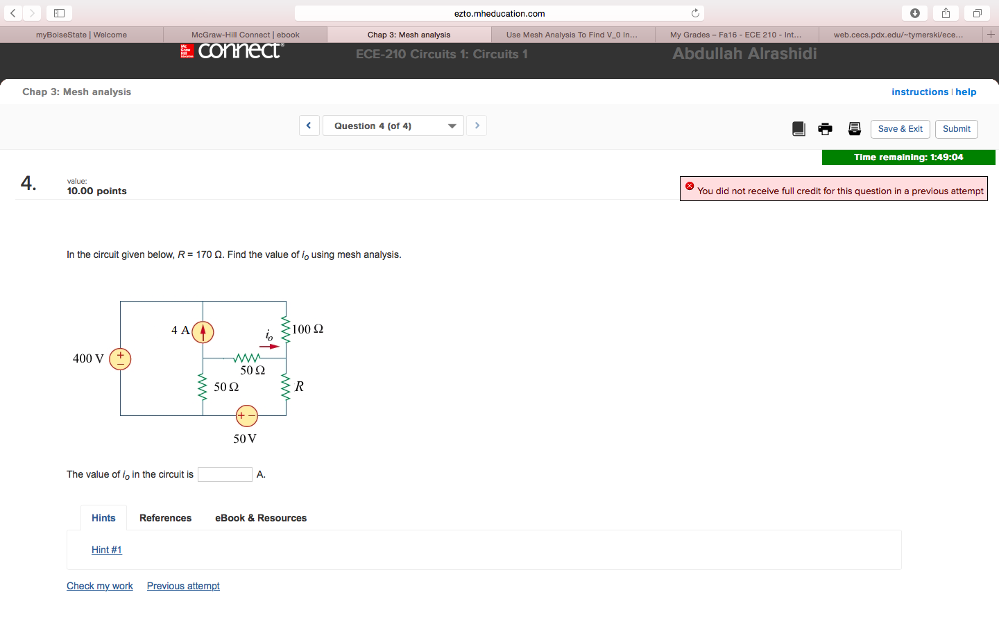 Solved In the circuit given below, R = 170 Ohm. Find the | Chegg.com