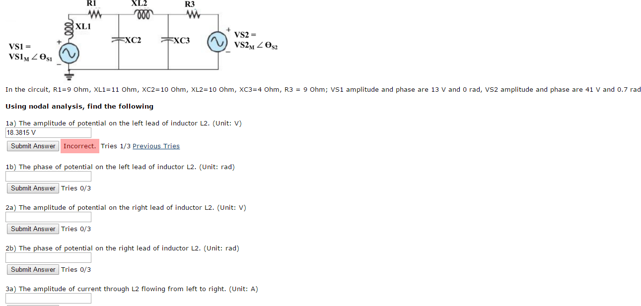 Solved 3a) The amplitude of current through L2 flowing from | Chegg.com