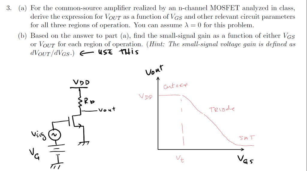 Solved (a) For the common-source amplifier realized by an | Chegg.com