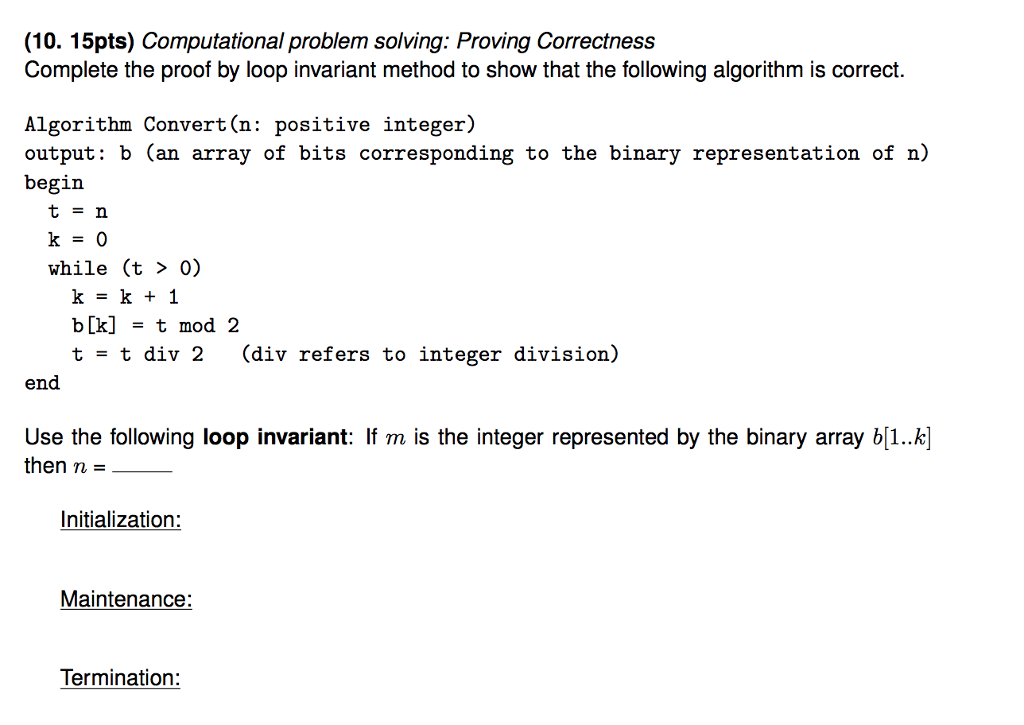 (10. 15pts) Computational problem solving: Proving | Chegg.com