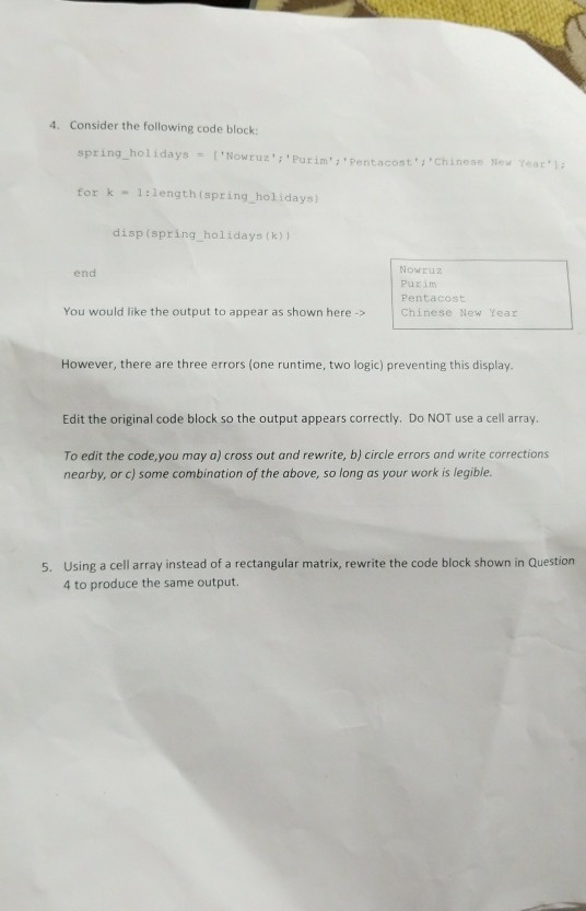 Solved 4 Consider The Following Code Block Spring Holidays 9157