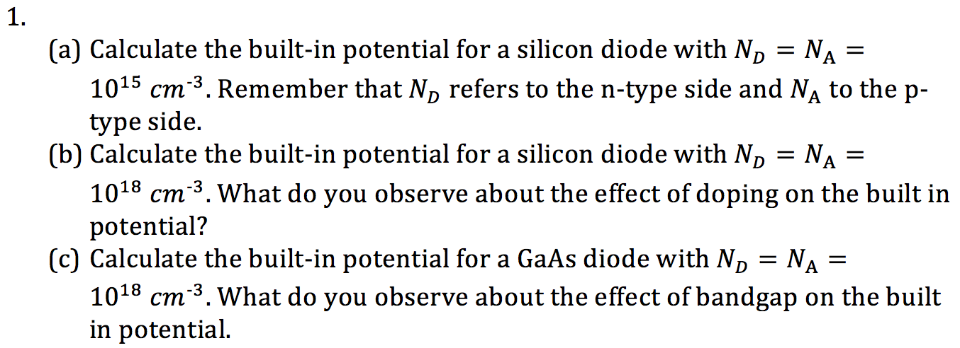 Calculate the built-in potential for a silicon diode | Chegg.com