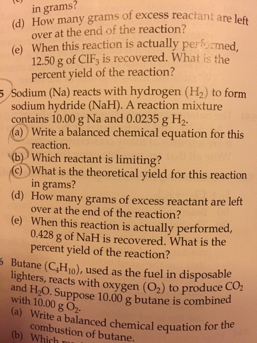Solved How many grams of excess reactant are left over at | Chegg.com