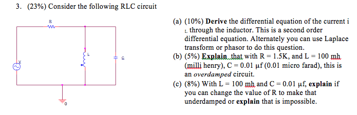 Solved Consider the following RLC circuit (10%) Derive the | Chegg.com
