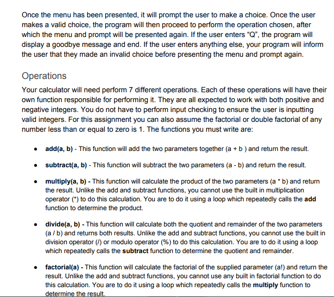 Solved Basic Integer Calculator In this assignment you will | Chegg.com