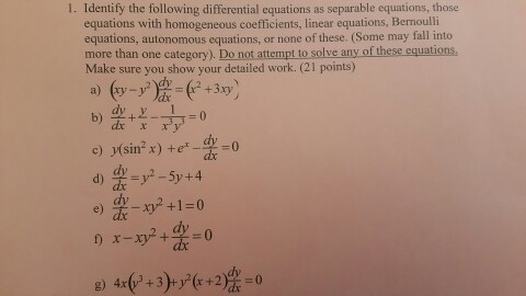 Solved Identify the following differential equations as | Chegg.com