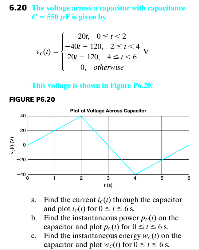 Solved 6.20 The voltage across a capacitor with capacitance | Chegg.com