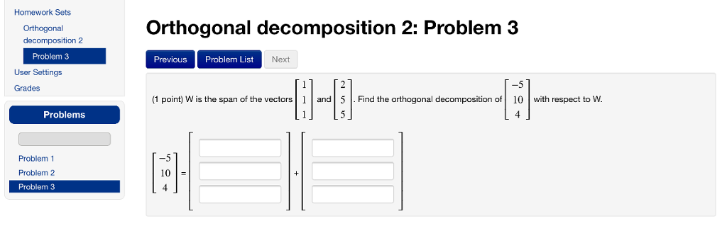 Solved Orthogonal decomposition 2: Problem 3 Homework Sets | Chegg.com