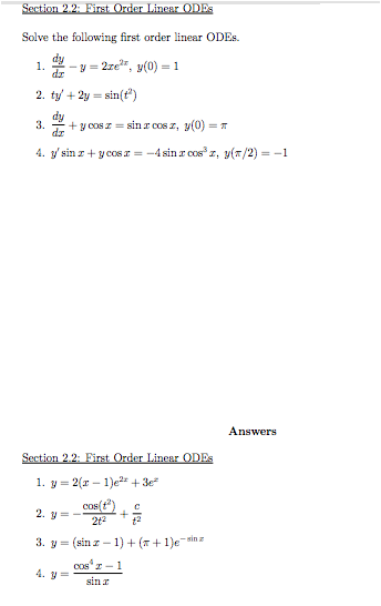Solved Solve the following first order linear ODEs. 1. | Chegg.com
