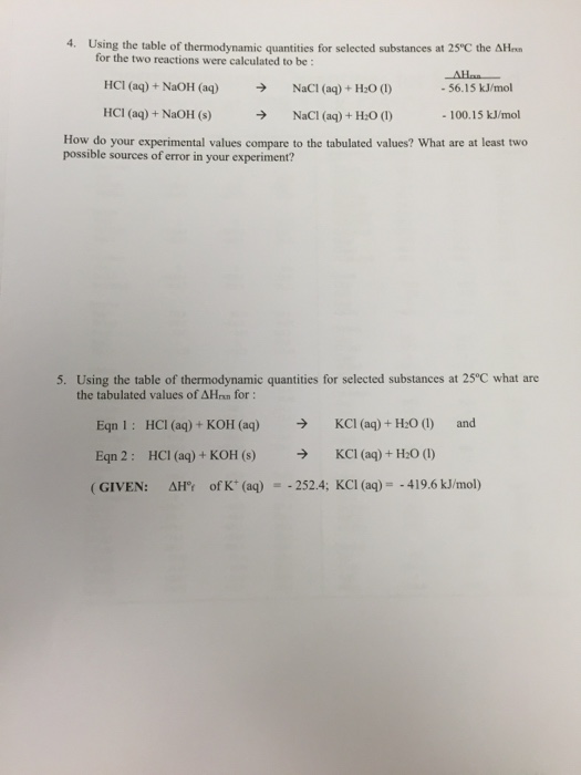 4. Using the table of thermodynamic quantities for | Chegg.com