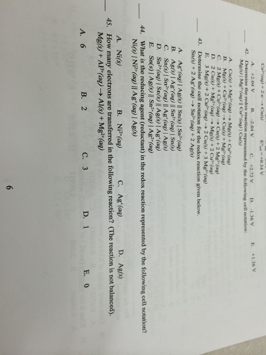 Solved Determine The Redox Reaction Represented By The