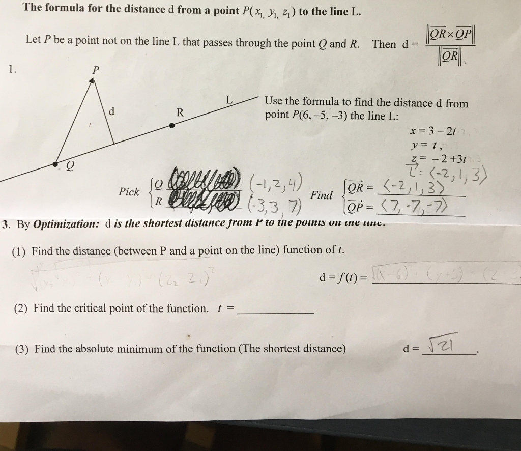 Solved The formula for the distance d from a point PC x, y, | Chegg.com