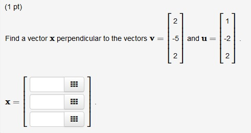 Solved Find a vector x perpendicular to the vectors v and u: | Chegg.com