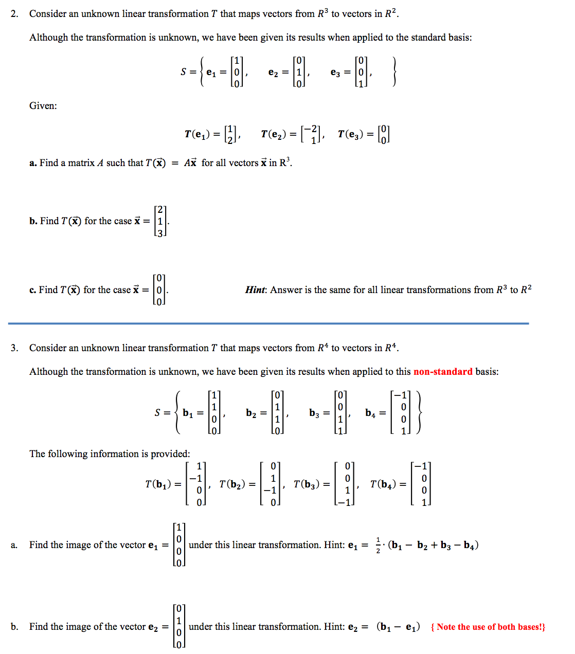 Solved For Each Matrix A Define The Linear Transformation