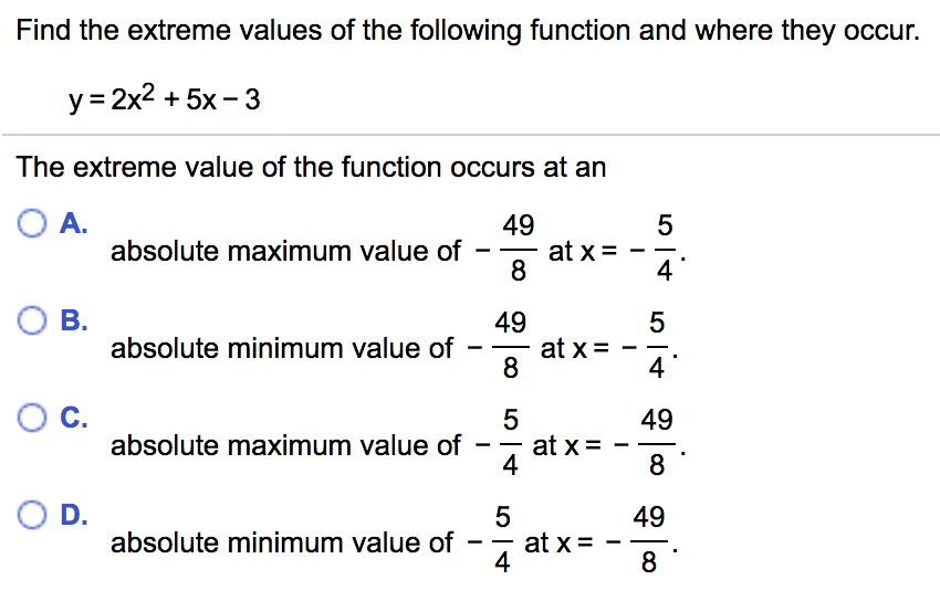 Solved Find the extreme values of the following function and | Chegg.com