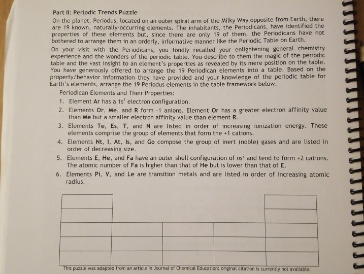 Solved Part II: Periodic Trends Puzzle On the planet, | Chegg.com