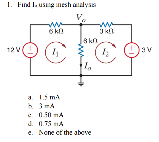 Solved Find Io using mesh analysis 1.5mA 3 mA 0.50 mA | Chegg.com