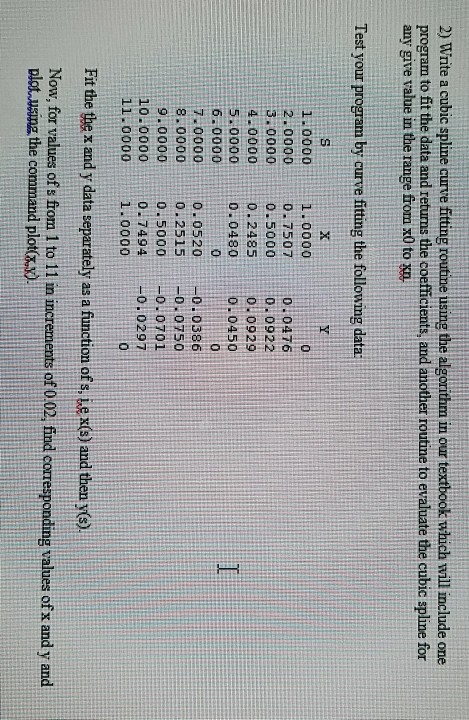 2) Write a cubic spline curve fitting routine using | Chegg.com