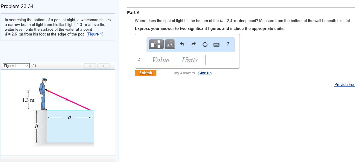 Solved In searching the bottom of a pool at night, a | Chegg.com