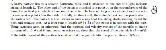 Solved A heavy particle lies on a smooth horizontal table | Chegg.com