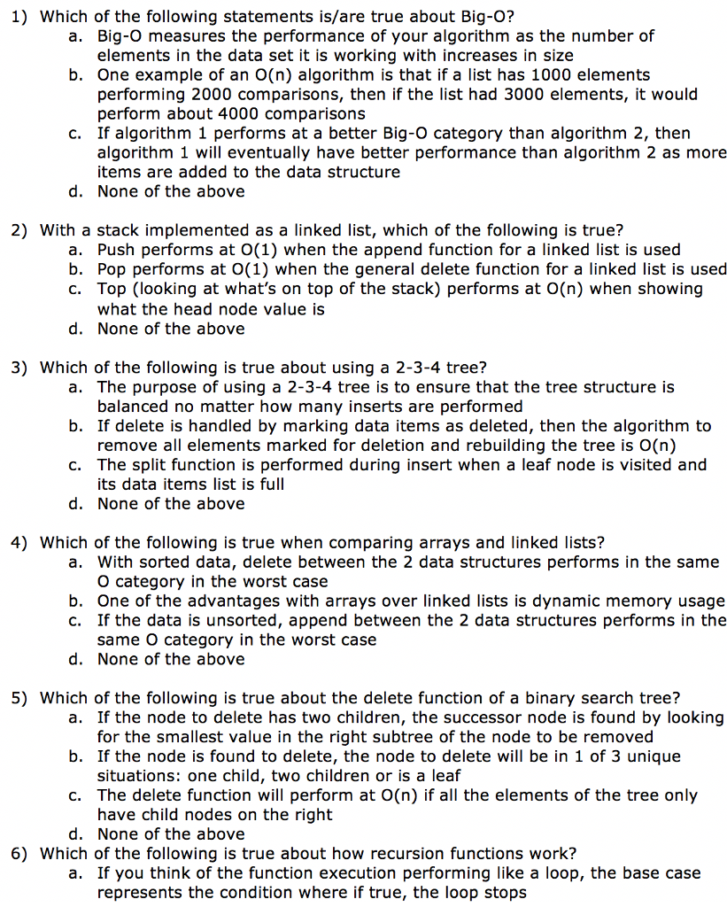 Solved Data Structures IN JAVA Multiple Choice For each | Chegg.com
