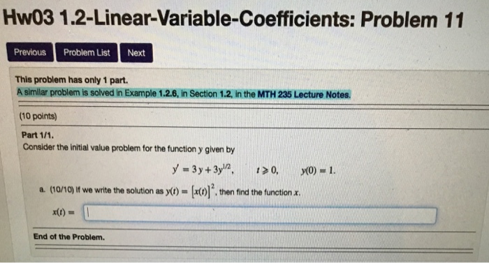Solved Hw03 1.2-Linear-Variable-Coefficients: Problem 11 | Chegg.com