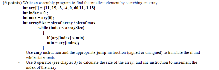 Solved 5 points) Write an assembly program to find the | Chegg.com