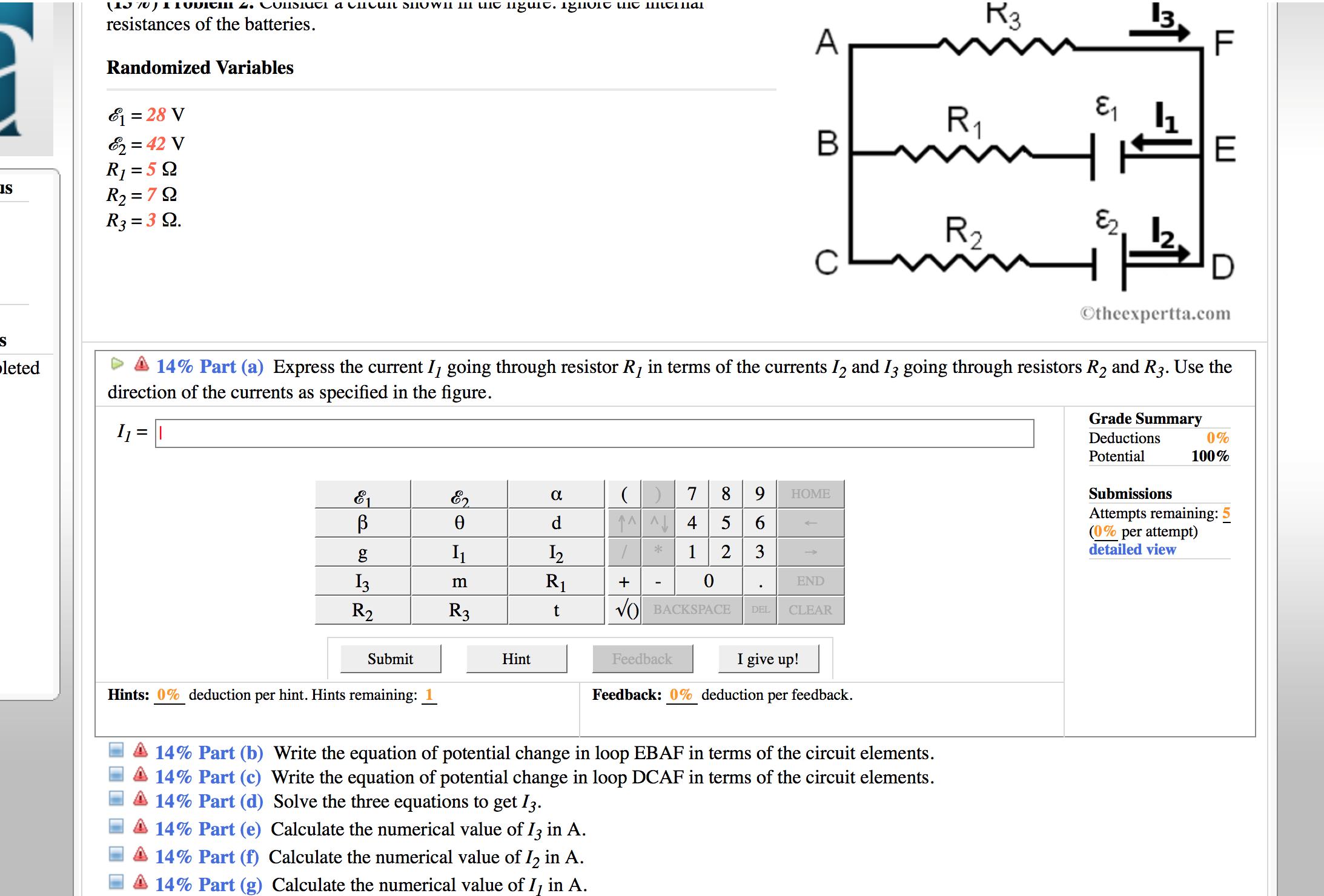 Solved Express the current I_1 going through resistor R_1 in | Chegg.com
