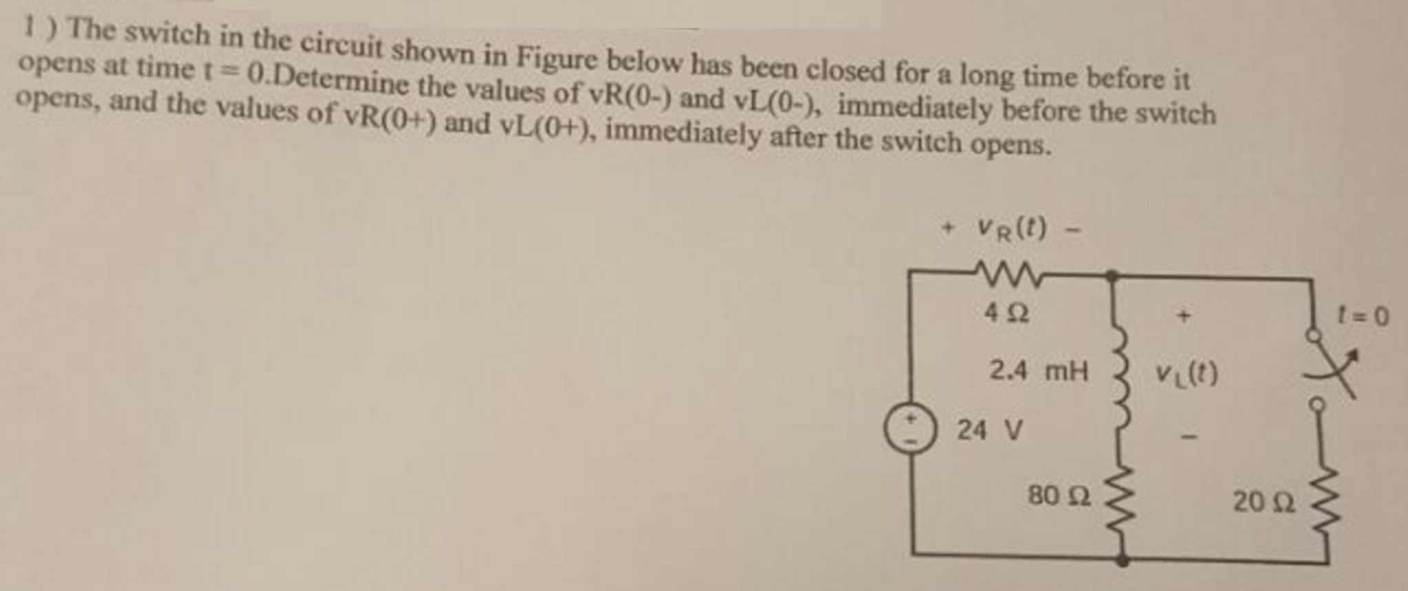 Solved The switch in the circuit shown in figure below has | Chegg.com