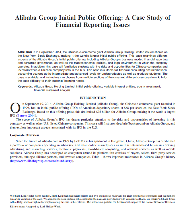 Alibaba Group Initial Public Offering: A Case Study | Chegg.com