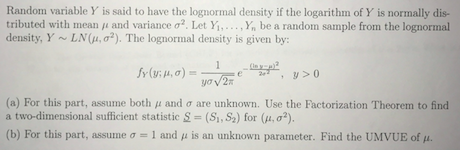 Solved Random variable Y is said to have the lognormal | Chegg.com