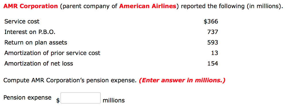 Solved AMR Corporation (parent company of American Airlines) | Chegg.com