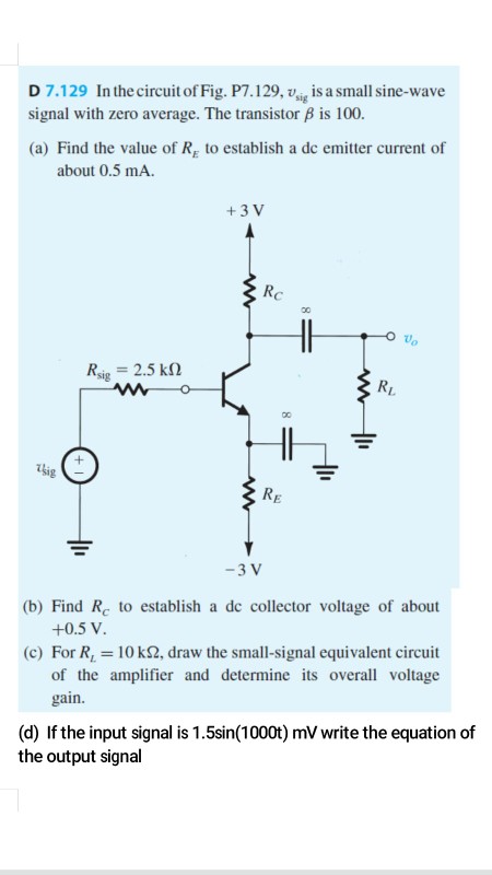 Solved D 7.129 In the circuit of Fig. P7.129, vsig is a | Chegg.com