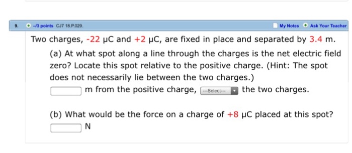 Solved Two charges, -22 mu C and +2 mu C, are fixed in place | Chegg.com