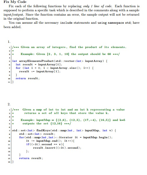 Solved Fix My Code Fix each of the following functions by | Chegg.com
