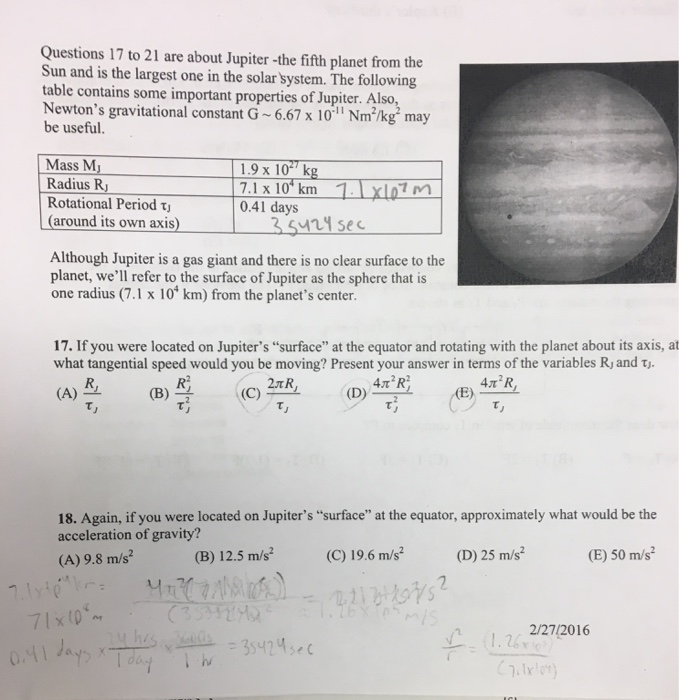 Solved Questions 17 to 21 are about Jupiter -the fifth | Chegg.com