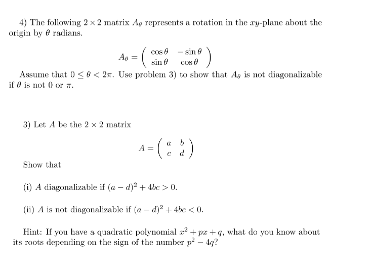 Solved The following 2 times 2 matrix A_theta represents a | Chegg.com