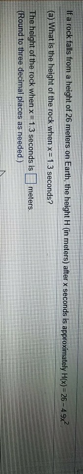 Solved If a rock falls from a height of 26 meters on Earth, | Chegg.com