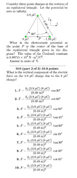 Solved Consider three point charges at the vertices of an | Chegg.com