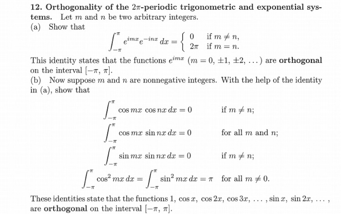 Solved Orthogonality of the 2 pi -periodic trigonometric and | Chegg.com