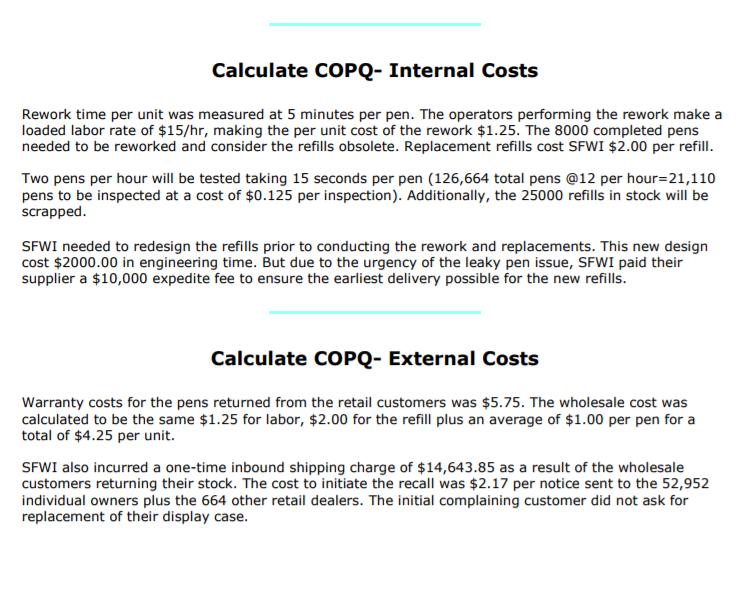 Solved Calculate COPQ cost of poor quality) In this | Chegg.com