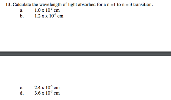 Solved 13. Calculate the wavelength of light absorbed for a | Chegg.com