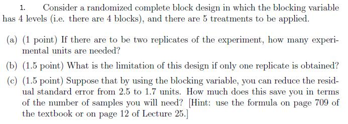Solved Consider a randomized complete block design in which | Chegg.com